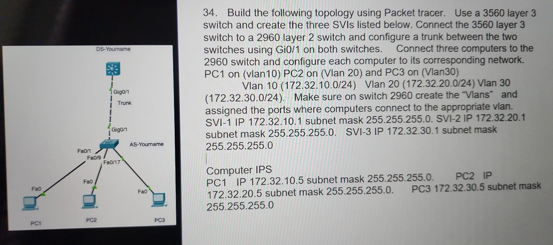 Solved 34. Build the following topology using Packet tracer. | Chegg.com