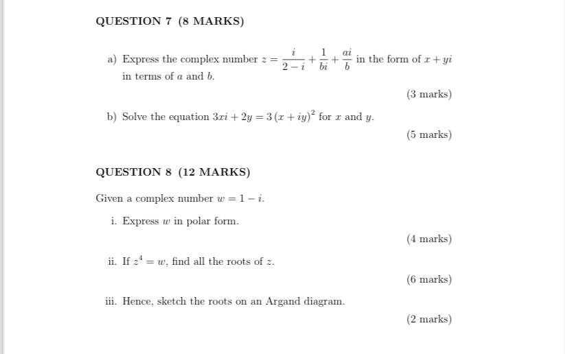 Solved QUESTION 7 (8 ﻿MARKS)a) ﻿Express the complex number | Chegg.com