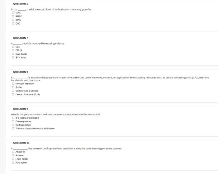 Solved in the model, the user's level of authorization is | Chegg.com