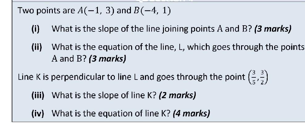 Solved Two points are A(−1,3) and B(−4,1) (i) What is the | Chegg.com