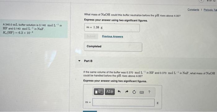 Solved What mass of NaOH could this butfer noutralize bofore | Chegg.com