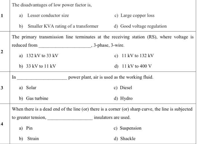 Solved The disadvantages of low power factor is, a) Lesser | Chegg.com