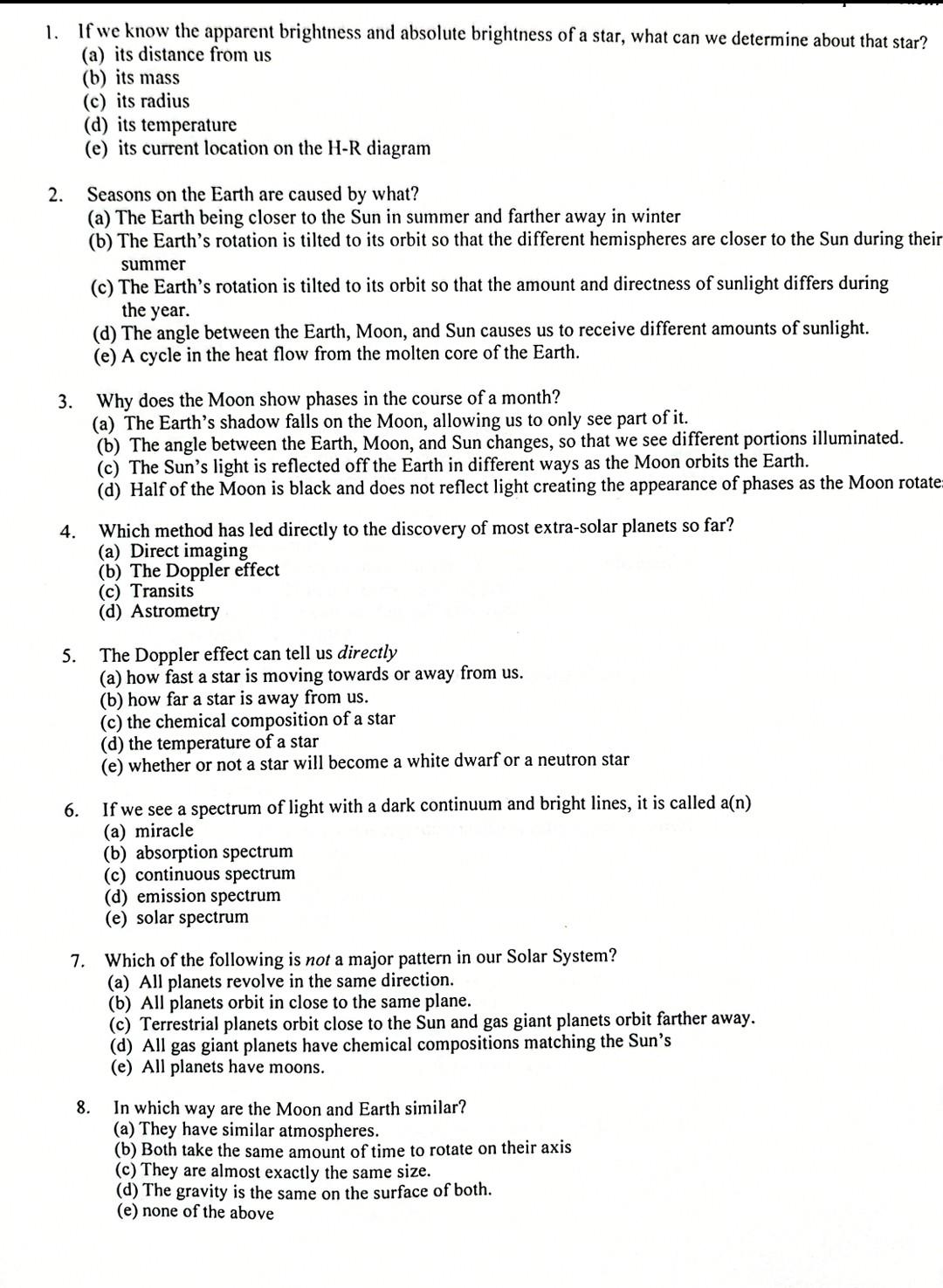 Solved 1. If we know the apparent brightness and absolute | Chegg.com