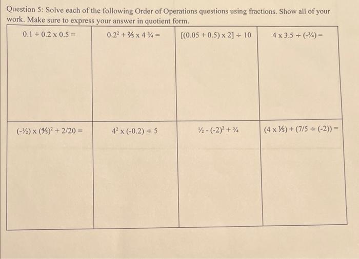 Solved Question 5: Solve each of the following Order of | Chegg.com