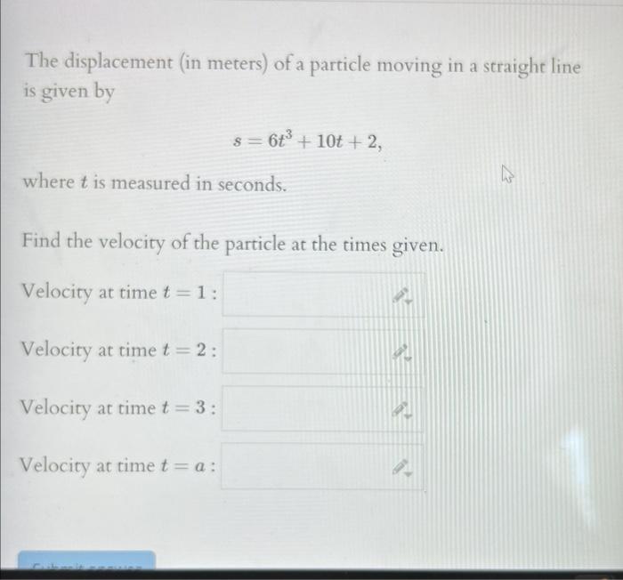 Solved The displacement (in meters) of a particle moving in | Chegg.com