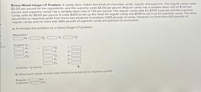 Solved Binary Mixed Integer LP Problem. A candy store makes | Chegg.com