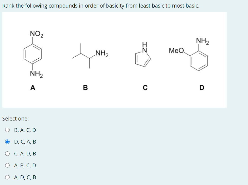 Solved Rank the following compounds in order of basicity | Chegg.com