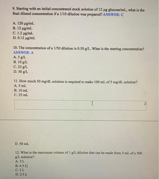Solved 9. Starting with an initial concentrated stock | Chegg.com