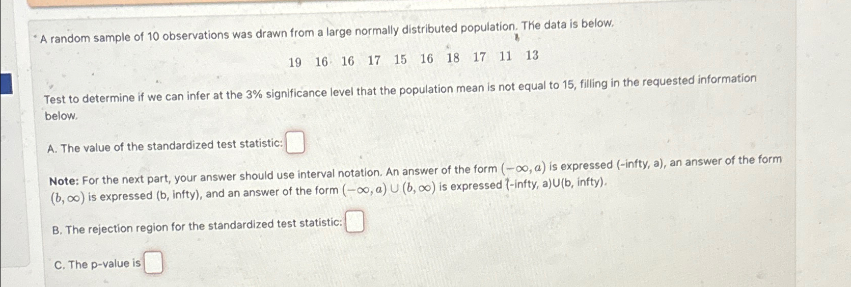 Solved A random sample of 10 ﻿observations was drawn from a | Chegg.com