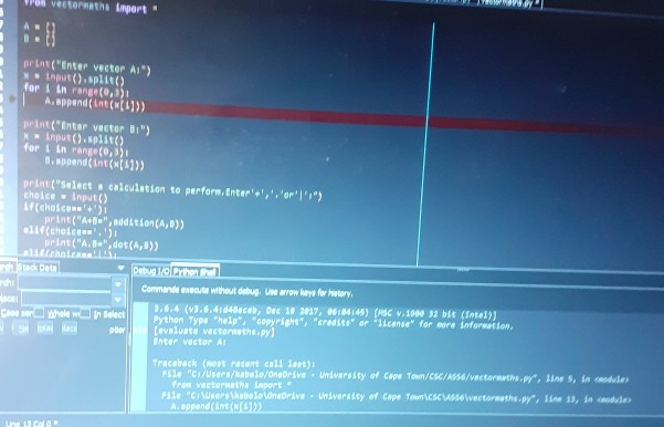 Solved tornathe import print("Enter vector A1") | Chegg.com
