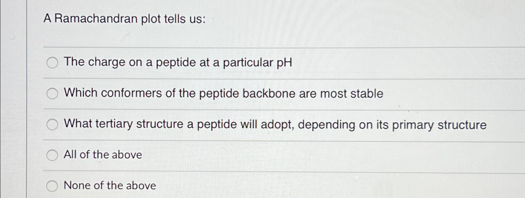 Solved A Ramachandran plot tells us:The charge on a peptide | Chegg.com