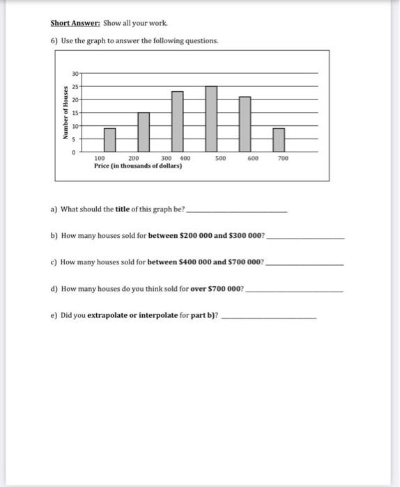Solved Short Answer: Show all your work. 6) Use the graph to | Chegg.com