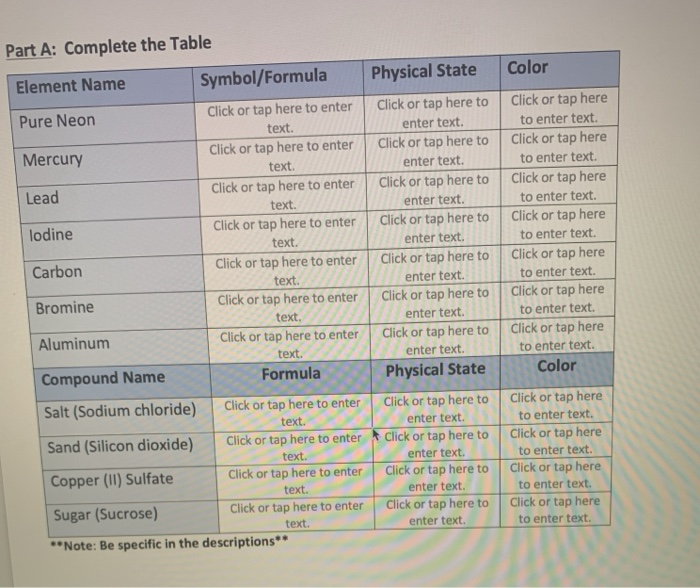 Solved Part A: Complete the Table Color Physical State | Chegg.com