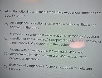 Solved All of the following statements regarding exogenous | Chegg.com