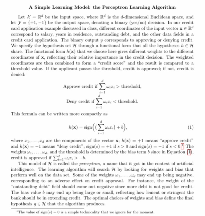 A Simple Learning Model: the Perceptron Learning | Chegg.com