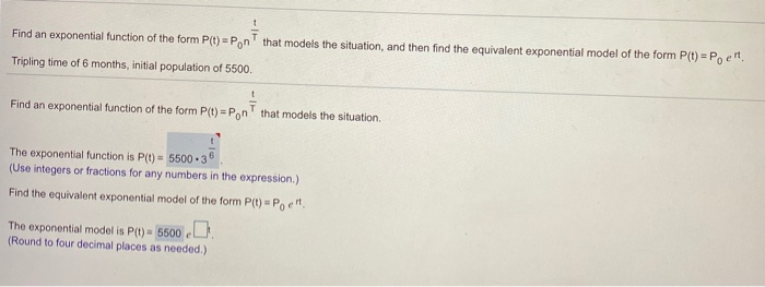 Solved Find an exponential function of the form P(t)=Pon' | Chegg.com