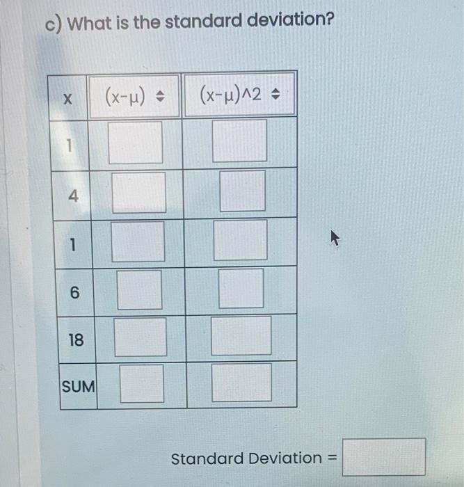 Solved c) What is the standard deviation? Standard Deviation | Chegg.com
