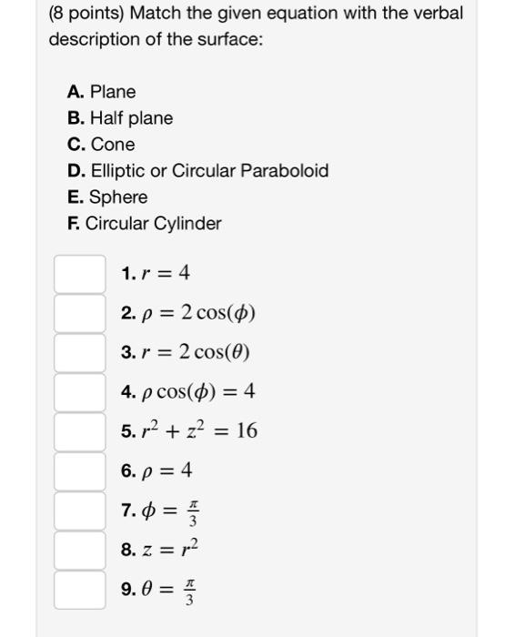 Solved (8 points) Match the given equation with the verbal | Chegg.com