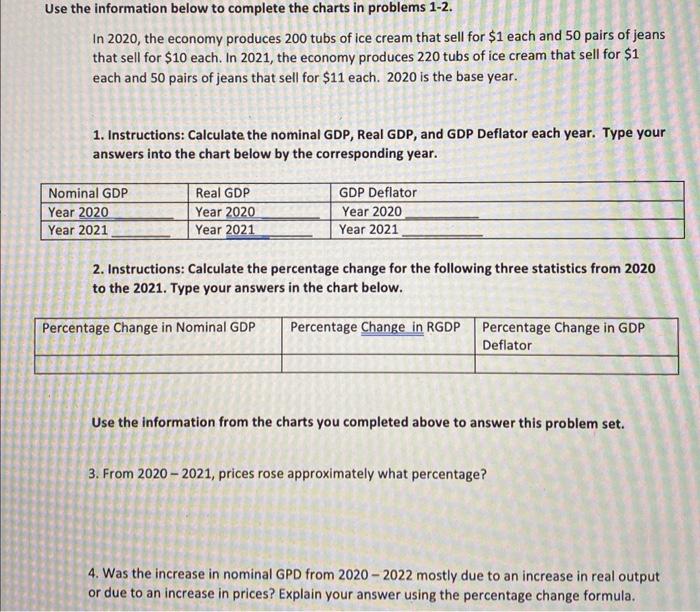Solved Use the information below to complete the charts in | Chegg.com