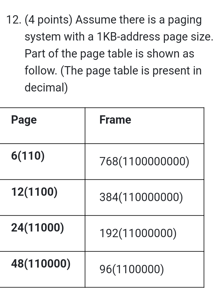 Solved ( 4 ﻿points) ﻿Assume there is a paging system with a | Chegg.com
