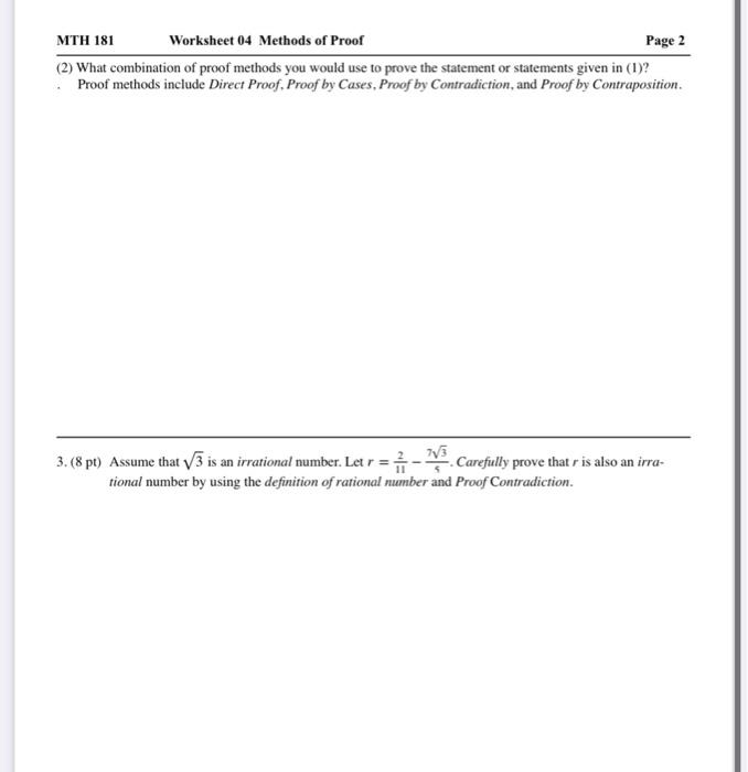 Solved Worksheet 04: Methods of Proof V2 ****** Unless | Chegg.com