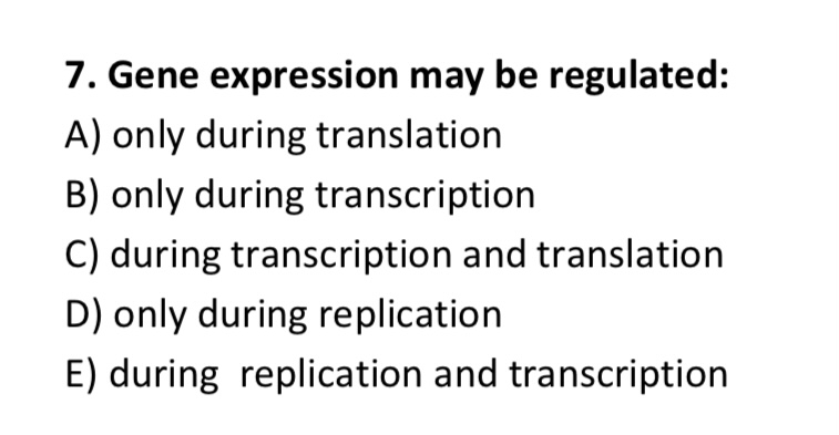 Solved Gene expression may be regulated:A) ﻿only during | Chegg.com