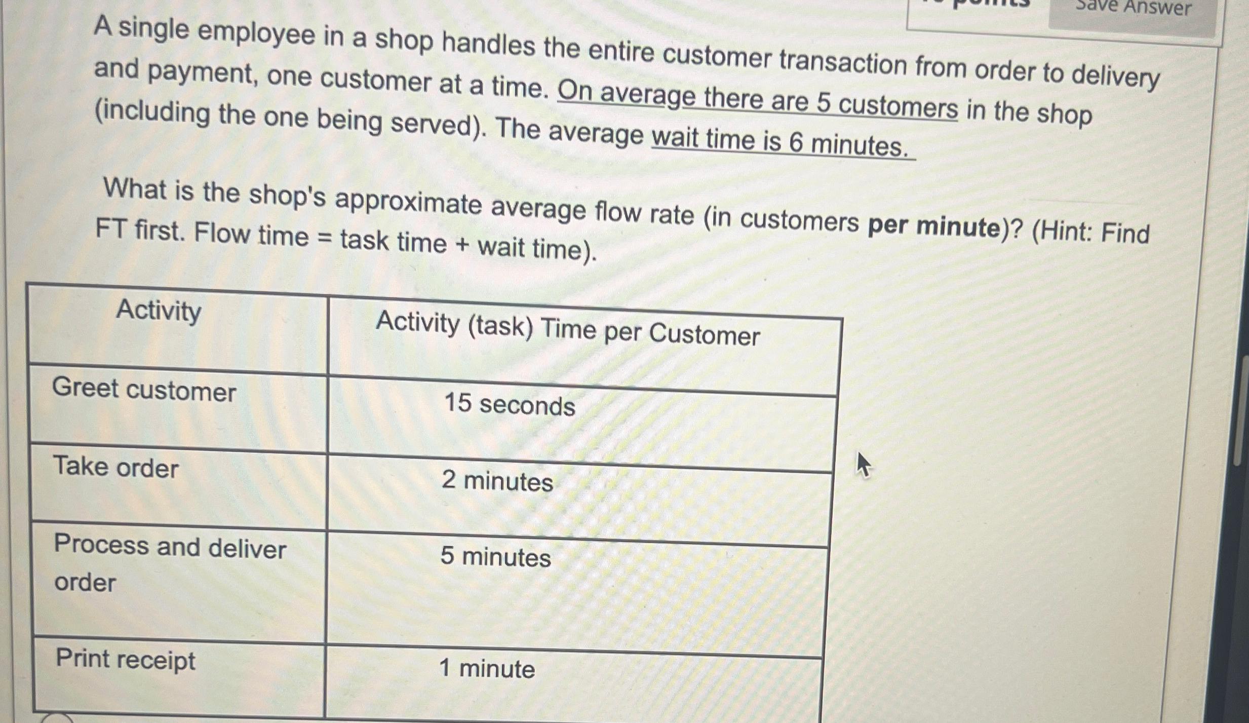 Solved A single employee in a shop handles the entire | Chegg.com