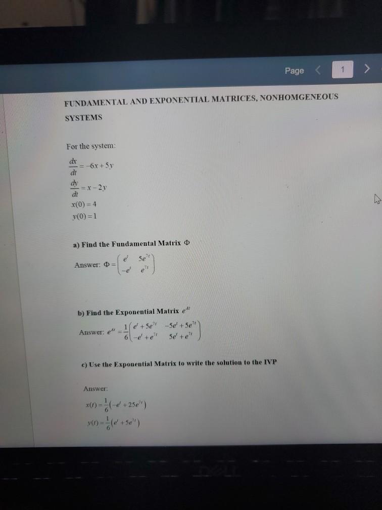 Solved Page 1 FUNDAMENTAL AND EXPONENTIAL MATRICES, | Chegg.com