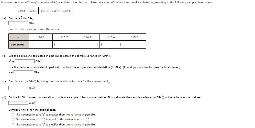 Solved Suppose the value of Young's modulus (GPa) ﻿was | Chegg.com