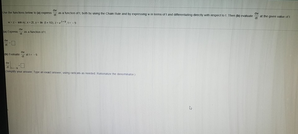 Solved dw Use the functions below to (a) express dt as a | Chegg.com