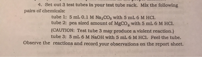 Solved 4. Set out 3 test tubes in your test tube rack. Mix | Chegg.com