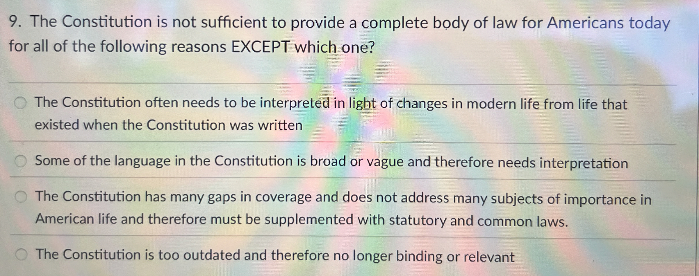Solved The Constitution is not sufficient to provide a | Chegg.com