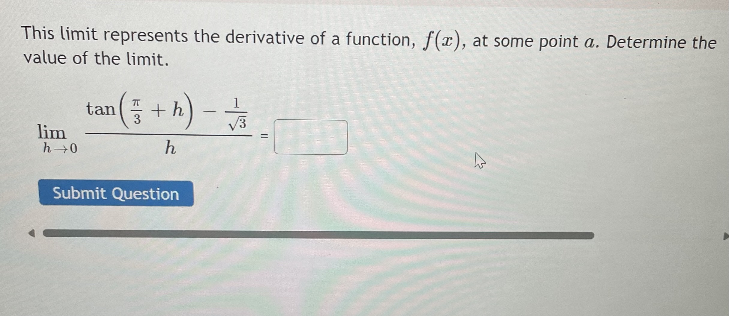 Solved This limit represents the derivative of a function, | Chegg.com