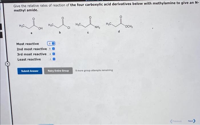 Solved Give the relative rates of reaction of the four | Chegg.com