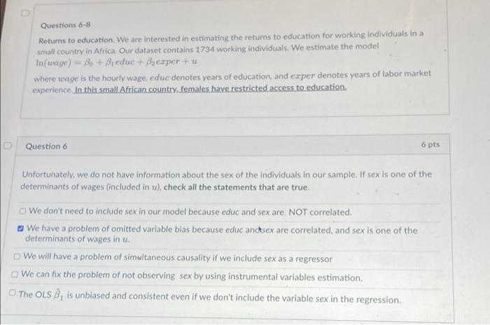 Solved Questions 6−8 Returns to education. We are interested | Chegg.com