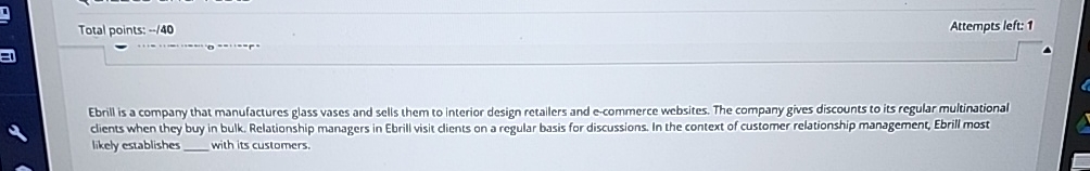 Solved Total points: -140Attempts left: 1Ebrill is a company | Chegg.com