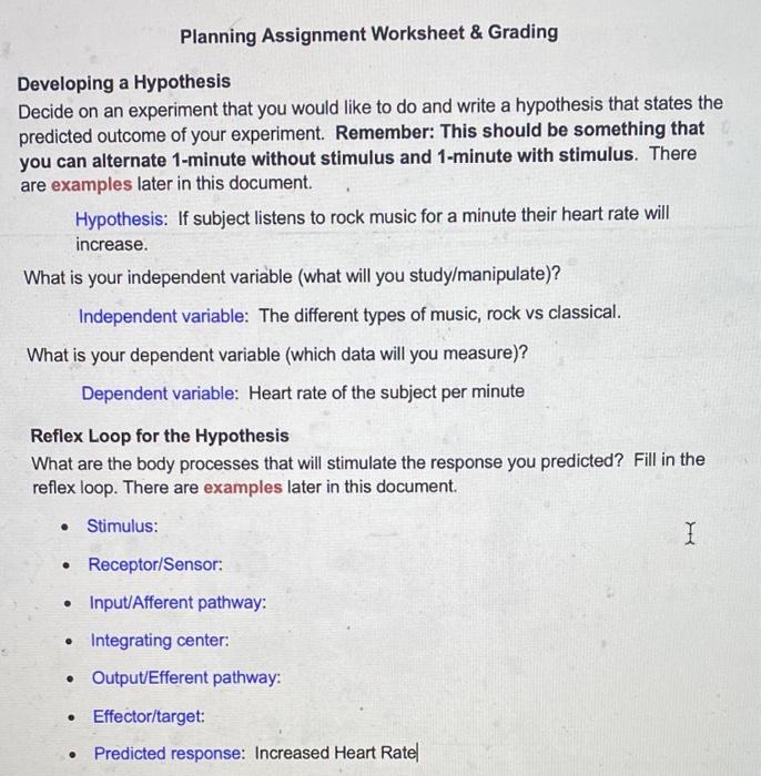 Solved Planning Assignment Worksheet & Grading Developing a | Chegg.com