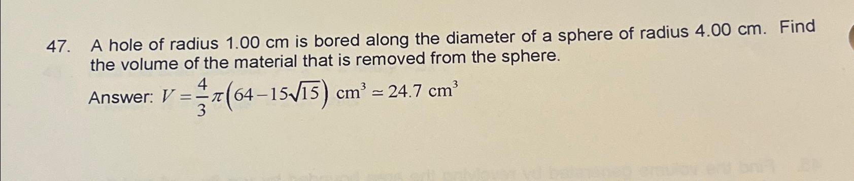 Solved A hole of radius 1.00cm ﻿is bored along the diameter | Chegg.com