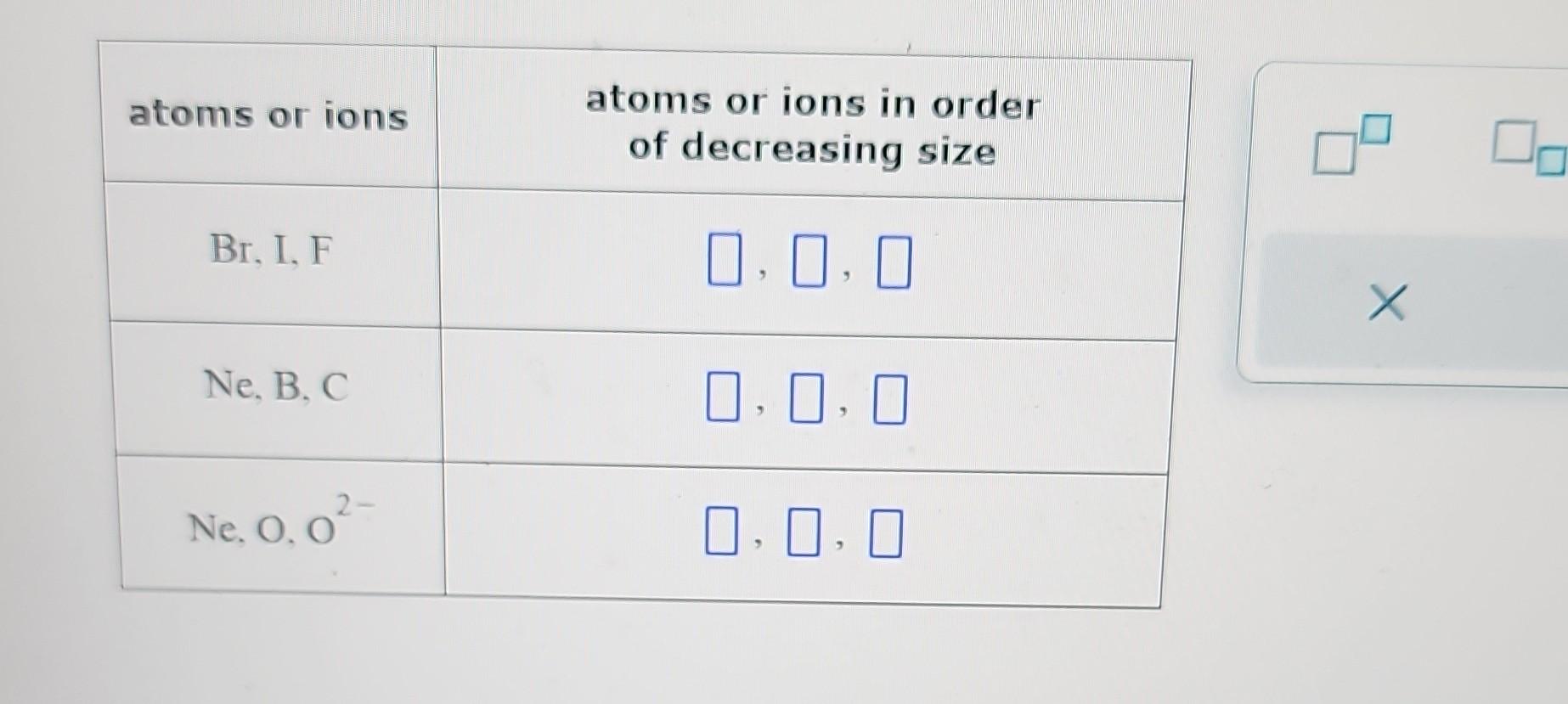 Solved \begin{tabular}{|c|r|} \hline atoms or ions & | Chegg.com