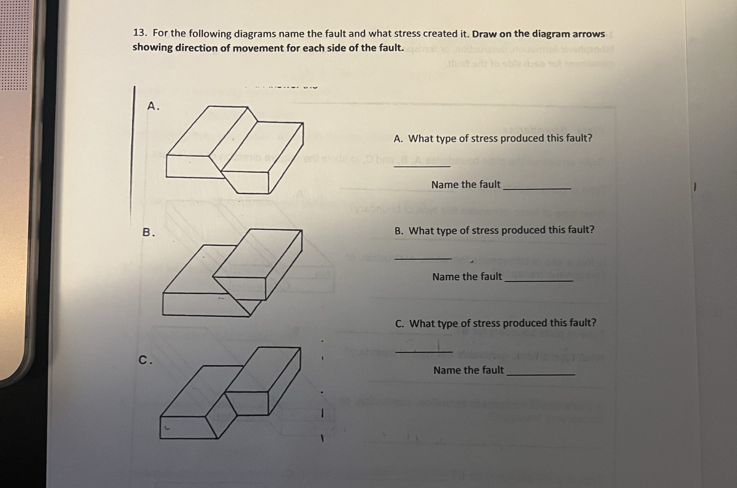 Solved For the following diagrams name the fault and what | Chegg.com