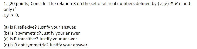 Solved [20 ﻿points] ﻿Consider the relation R ﻿on the set of | Chegg.com