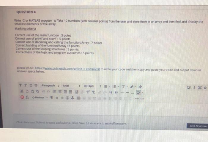 Solved QUESTION 4 Write C or MATLAB program to Take 10 | Chegg.com