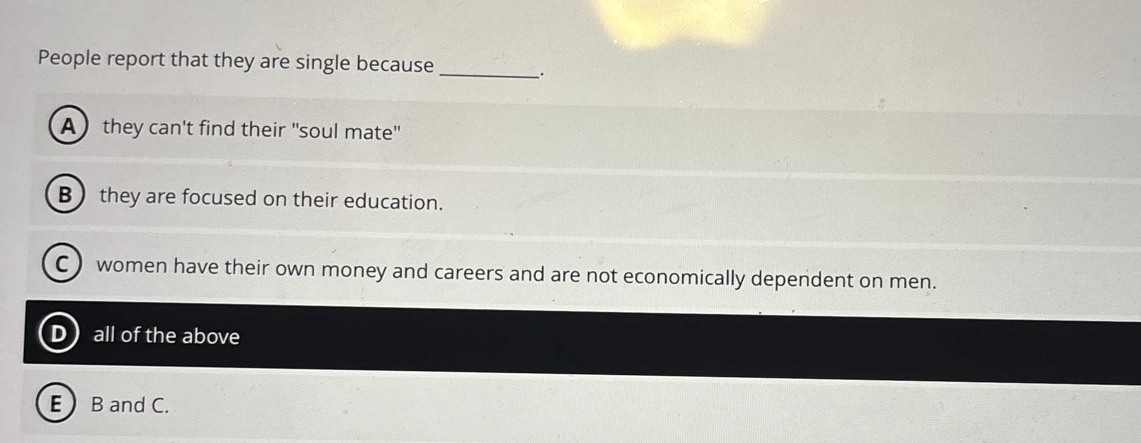 Solved People report that they are single because they | Chegg.com