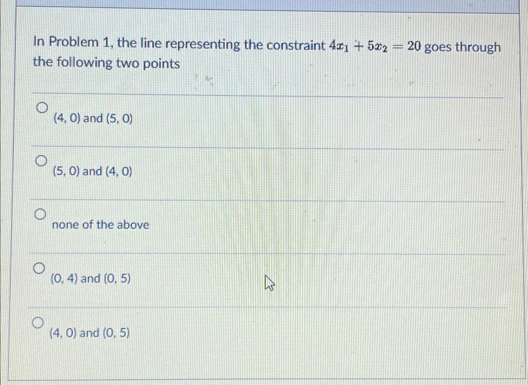 Solved In Problem 1, ﻿the line representing the constraint | Chegg.com