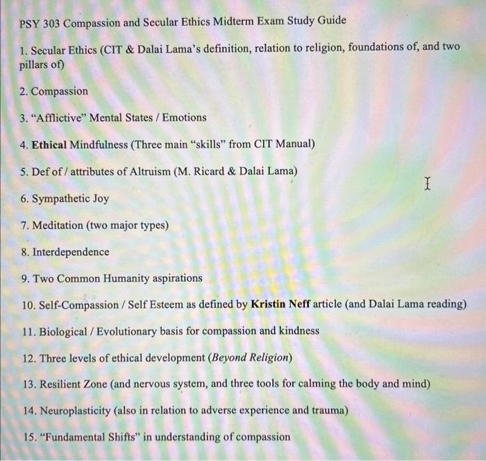 Solved PSY 303 Compassion and Secular Ethics Midterm Exam | Chegg.com