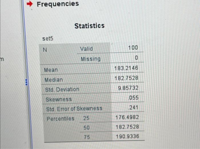 Solved m Frequencies set5 N Statistics Mean Median Std. | Chegg.com