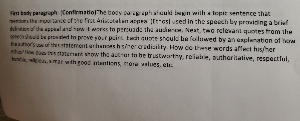 First body paragraph: (Confirmatio)The body paragraph | Chegg.com