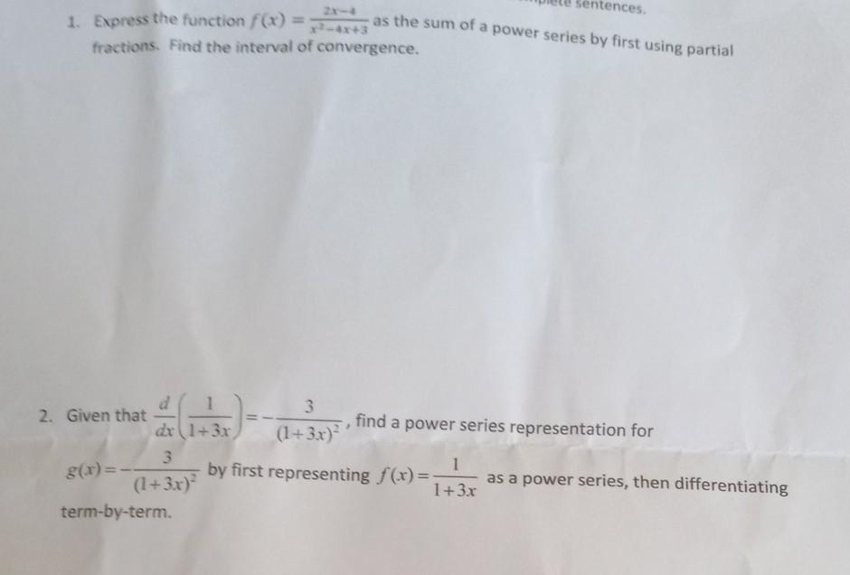Solved 1. Express the function f(x)=x2−4x+32x−4 as the sum | Chegg.com