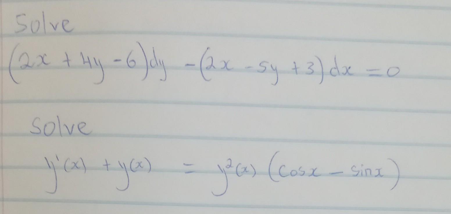 Solved (2x+4y−6)dy−(2x−5y+3)dx=0 Solve | Chegg.com