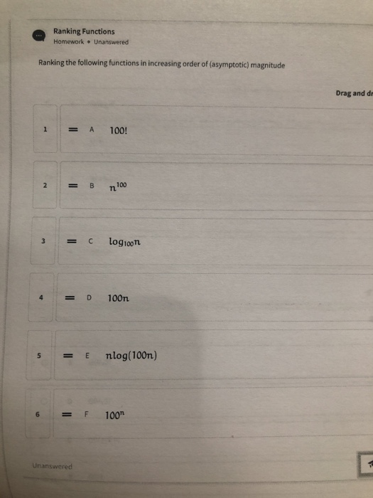 Solved Ranking Functions Homework Unanswered Ranking the | Chegg.com